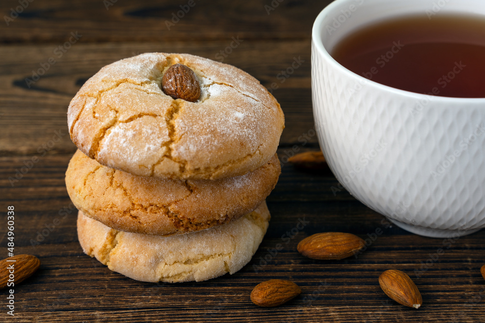 Gluten free italian cookies and a cup of tea. Almond cookies and a cup ...