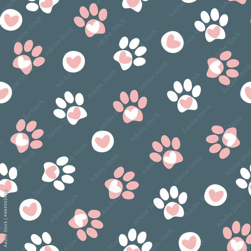 Seamless pet paw pattern. Cat or dog footprint background. Vector ... Seamless pet paw pattern. Cat or dog footprint background. Vector ...