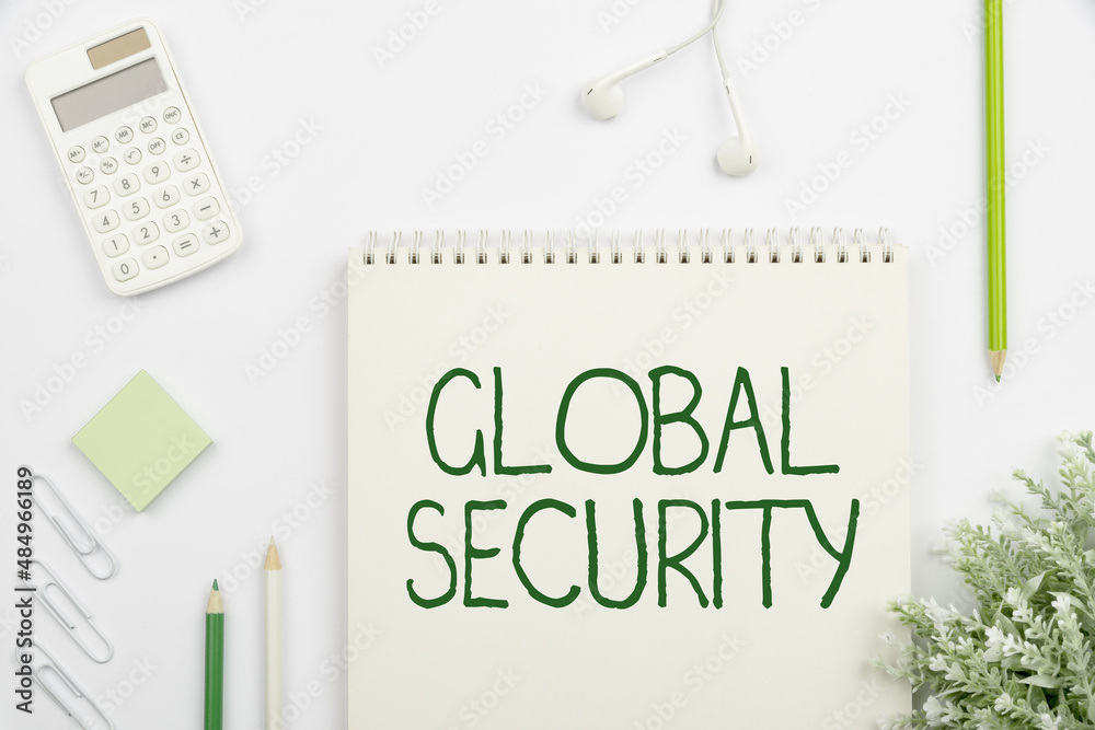 Text caption presenting Global Security. Word for protection of the ...