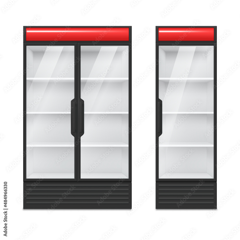 Commercial refrigerators set realistic vector illustration. Empty ...