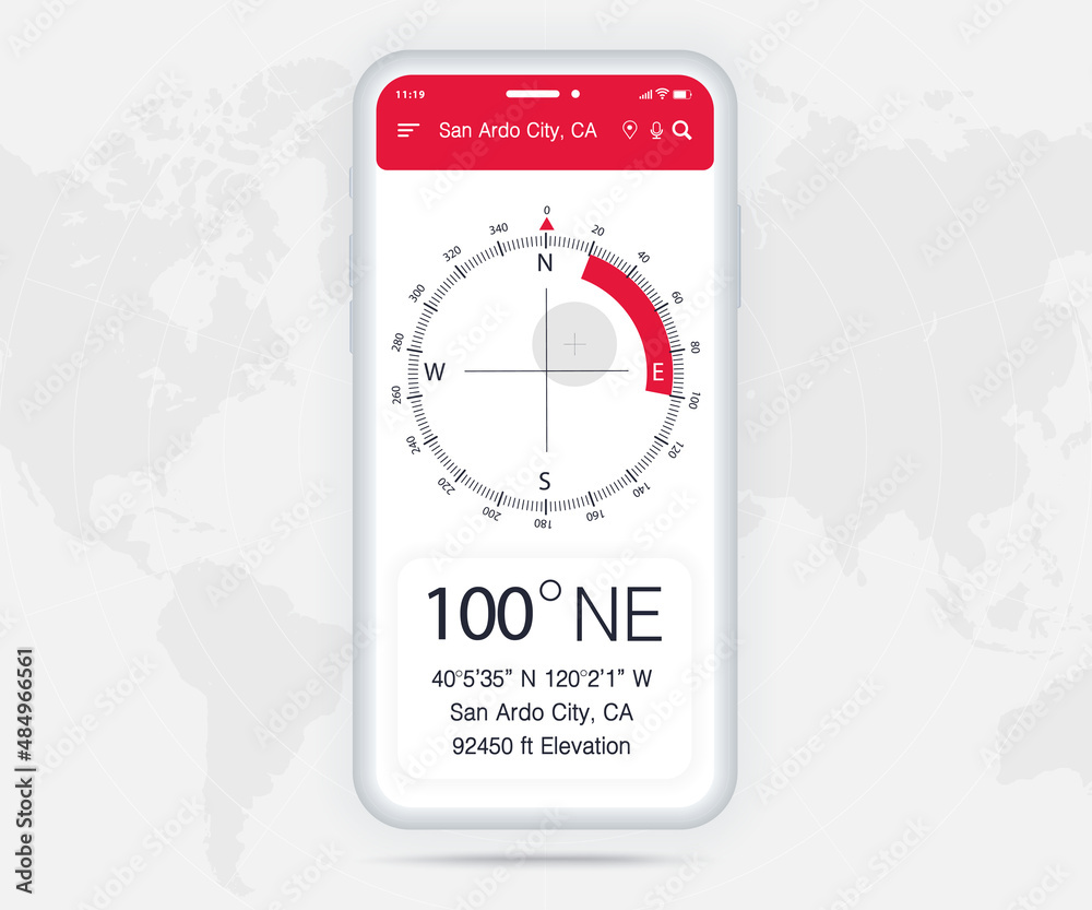 Compass UI, UX, GUI screen app on smartphone for navigation concept ...