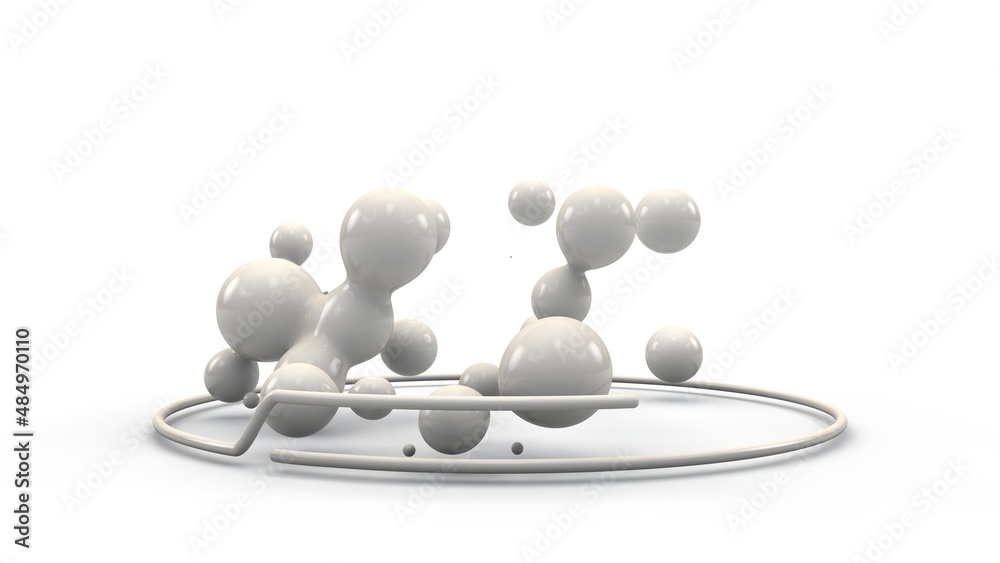 3d rendering of a multitude of spheres, droplets in space surrounded by ...