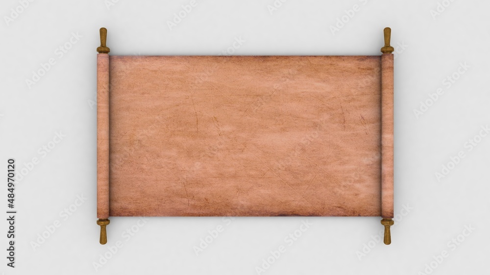 3d rendering of an old book scroll. A scroll of parchment, papyrus ...