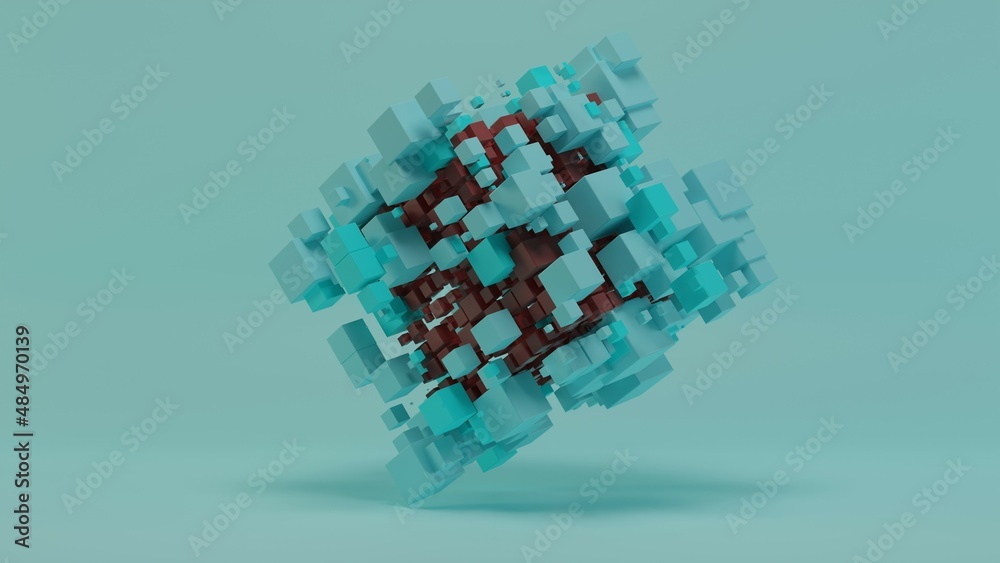 3d rendering of an abstract array of cubes of different sizes and ...