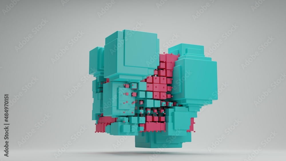 3d rendering of an abstract array of cubes of different sizes and ...