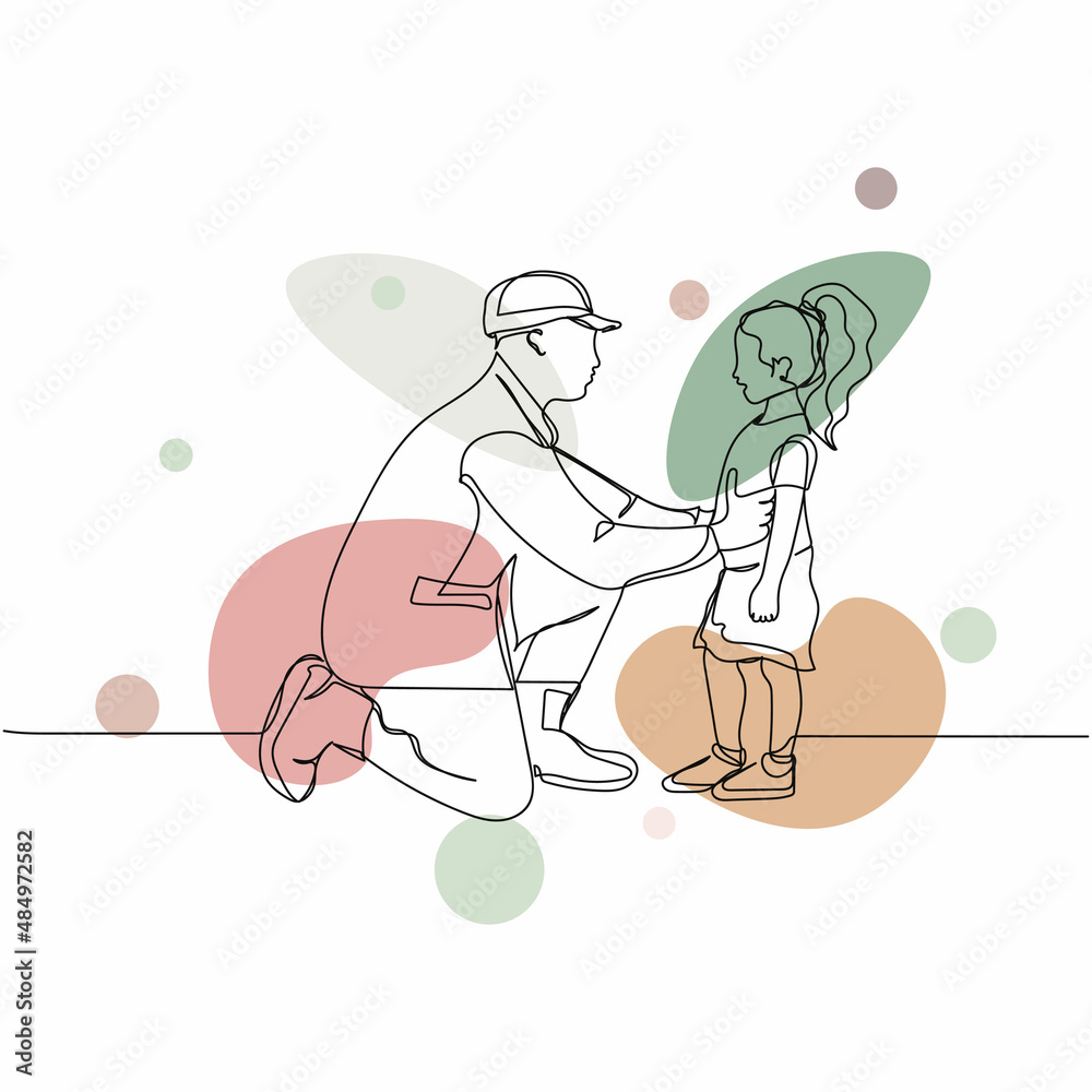 Continuous one simple single abstract line drawing of army father ...