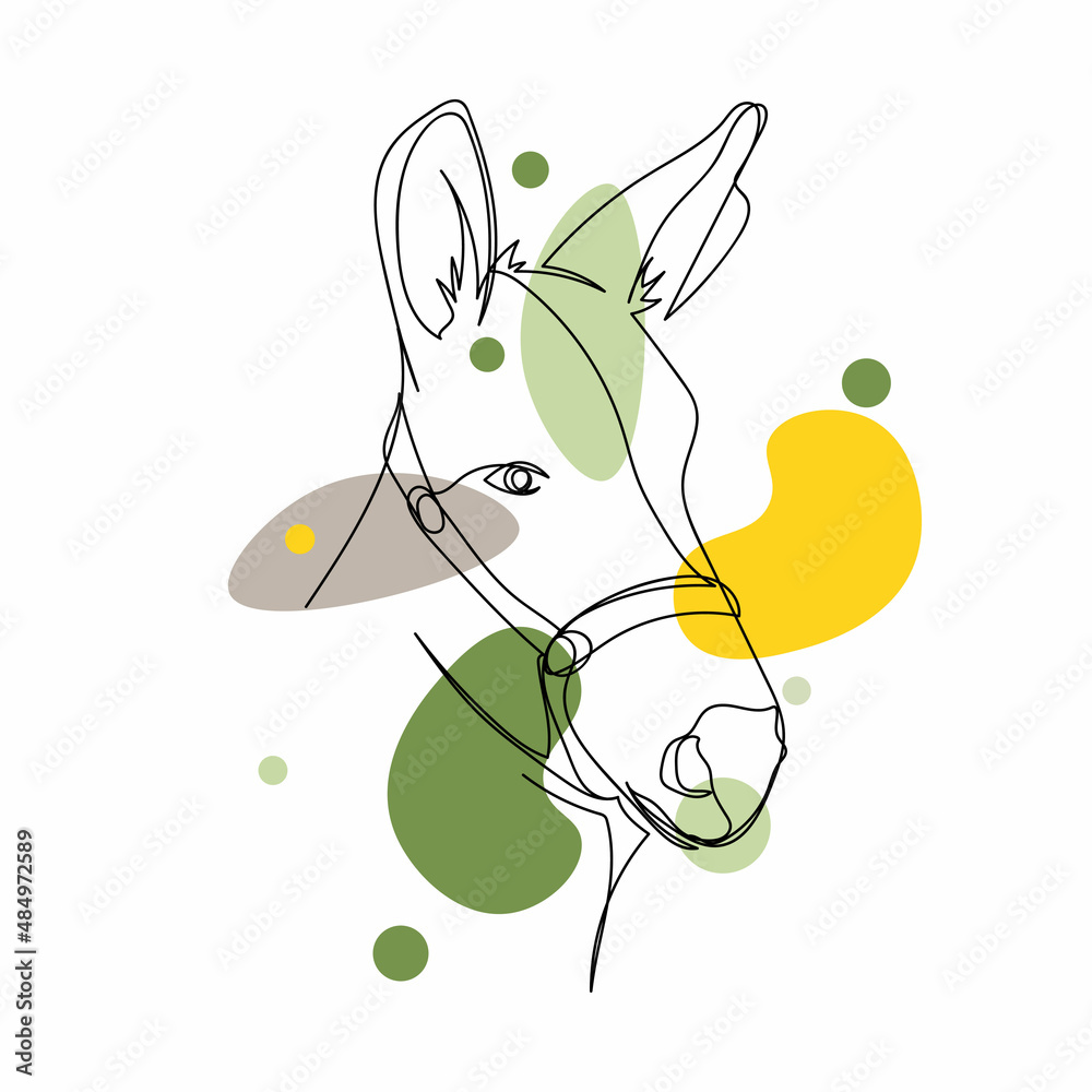 Continuous one simple single abstract line drawing of donkey animal ...