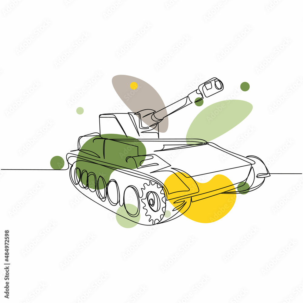 Continuous one simple single abstract line drawing of tank icon in ...