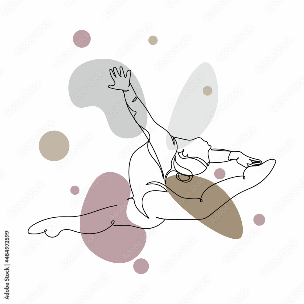 Continuous one simple single abstract line drawing of woman gymnast ...
