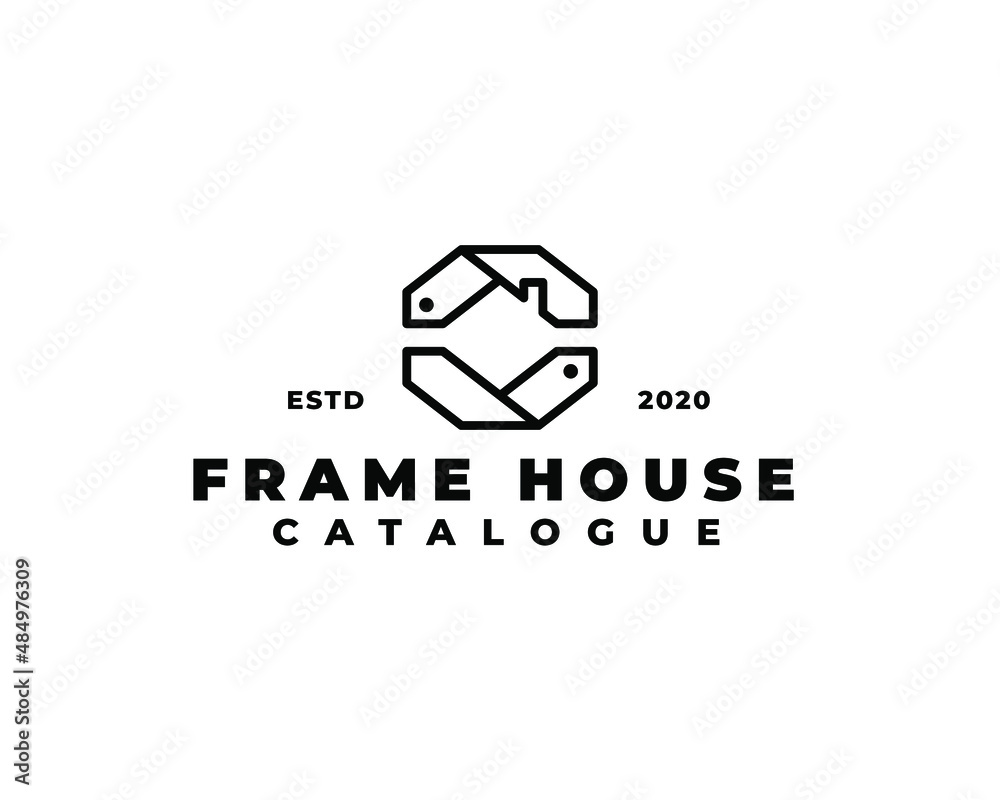 Frame house catalogue logo design. Outline house real estate and ...