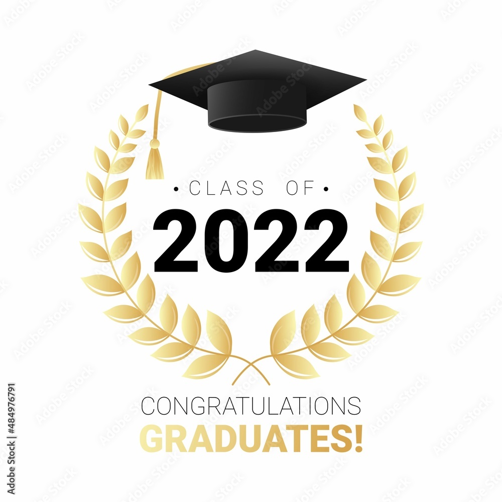 Congratulations graduates design template with academic cap and laurel ...