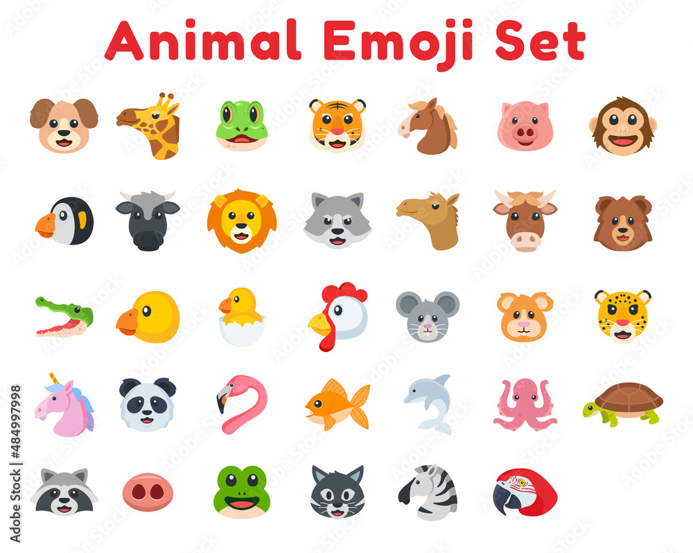 All animals vector emoticon icon set. Isolated animal colored emoji symbol collection. Animal ...