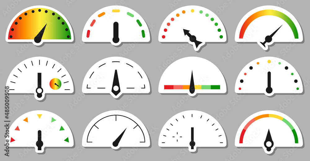 Speedometers and indicators, scales sticker label template icon set ...