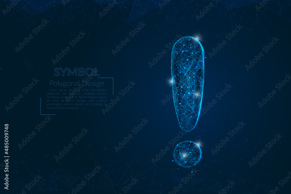 Abstract isolated blue image of a exclamation mark. Polygonal ...