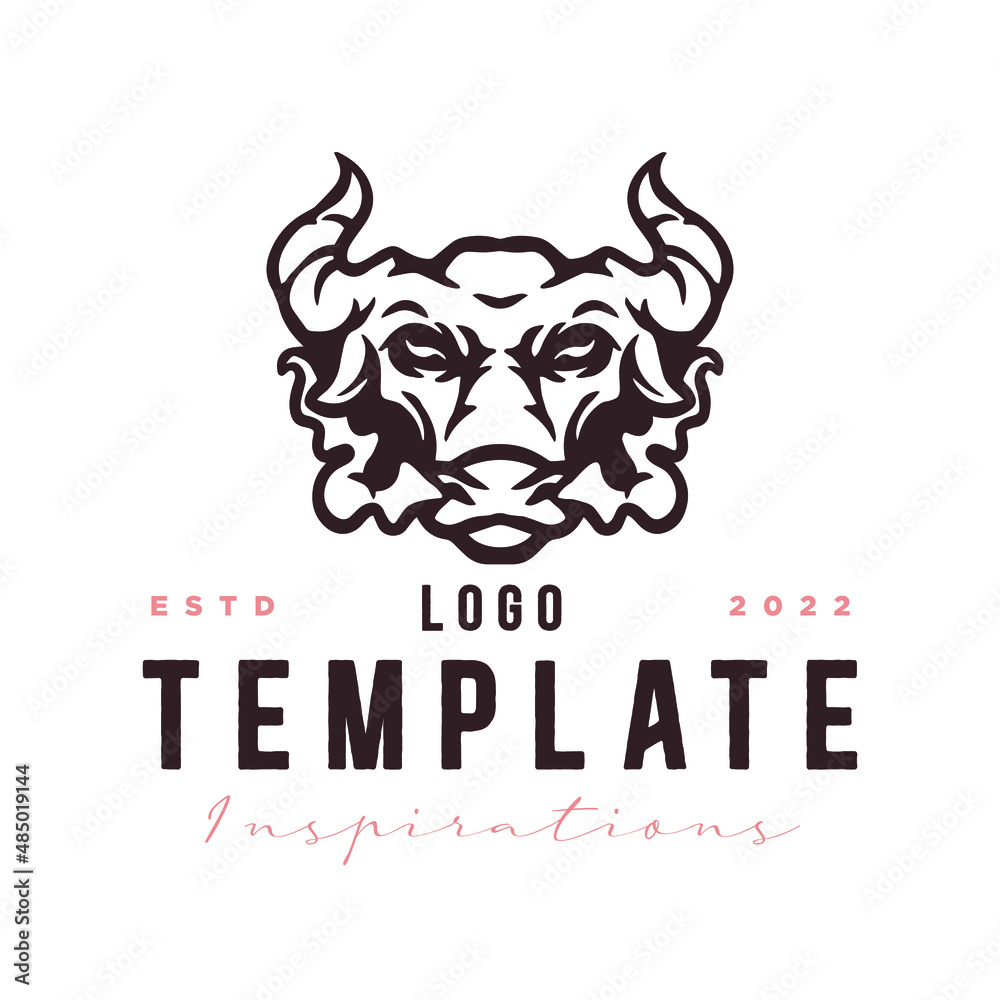 Emblem, bull animal logo template. bull with smoke in the nose, for ...