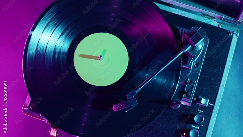 Vinyl record close-up. Vintage old vinil black phonograph spinning ...