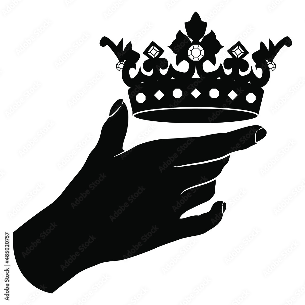 Human hand holding royal crown. Creative concept. Black and white ...