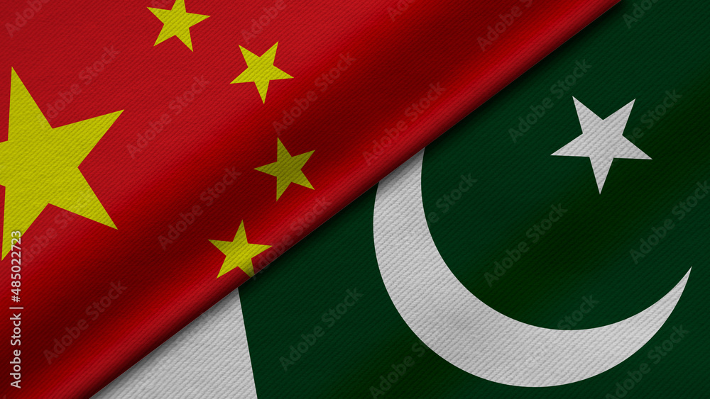3D Rendering of two flags from China and Republic of pakistan together ...