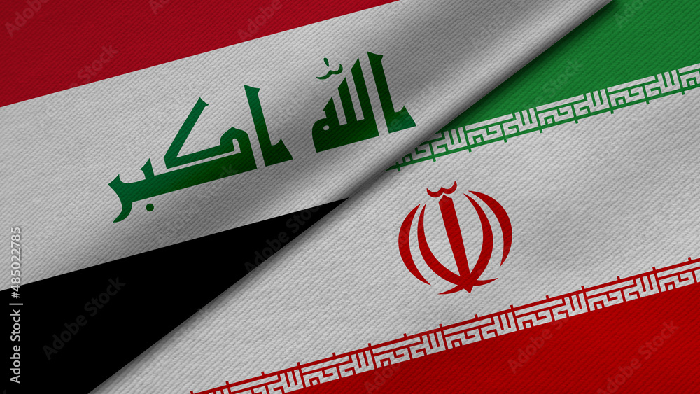 3D Rendering of two flags from Republic of Iraq and Islamic Republic of ...