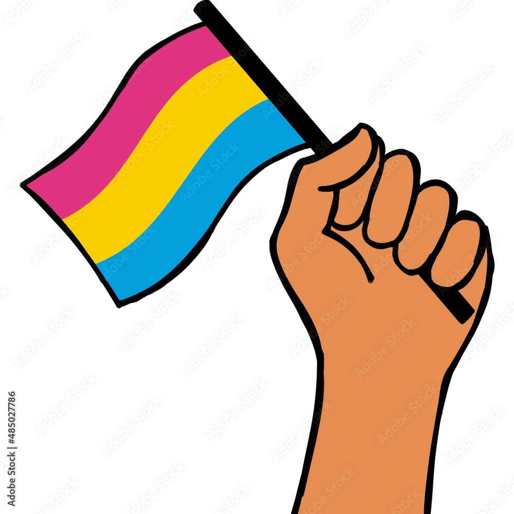 Poc Hand Raised In Fist Holding Waving Pansexual Pride Flag Stock Illustration Adobe Stock