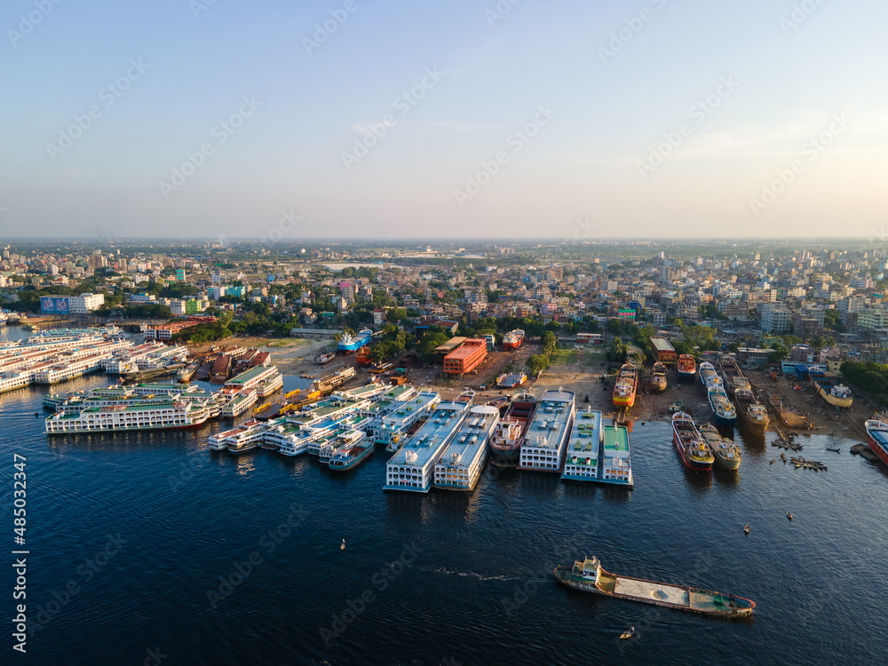 Dhaka Dockyard Cityscape Port Aerial View Stock Photo | Adobe Stock