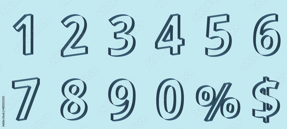 classic 3d numbers 1 to 0 Stock Vector | Adobe Stock