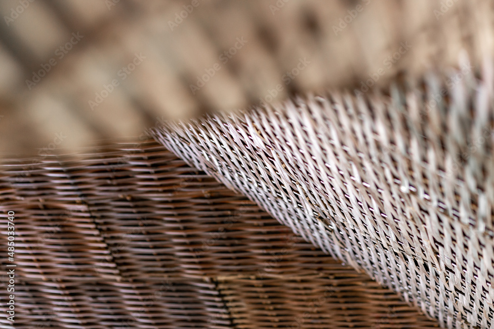 Selective focus is woven bamboo roof Bamboo house in Thailand. weave ...