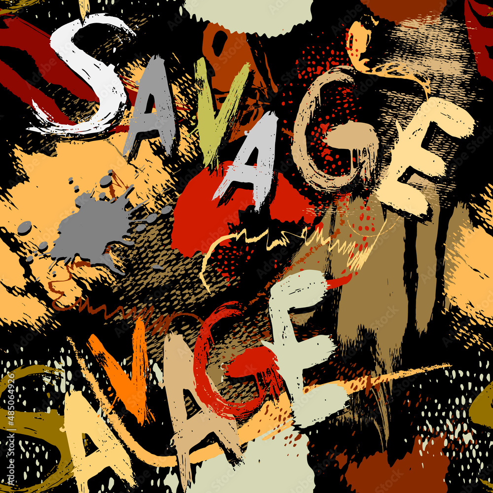Vetor de Savage. Grafitti style dirty seamless pattern. Bright doodle ...