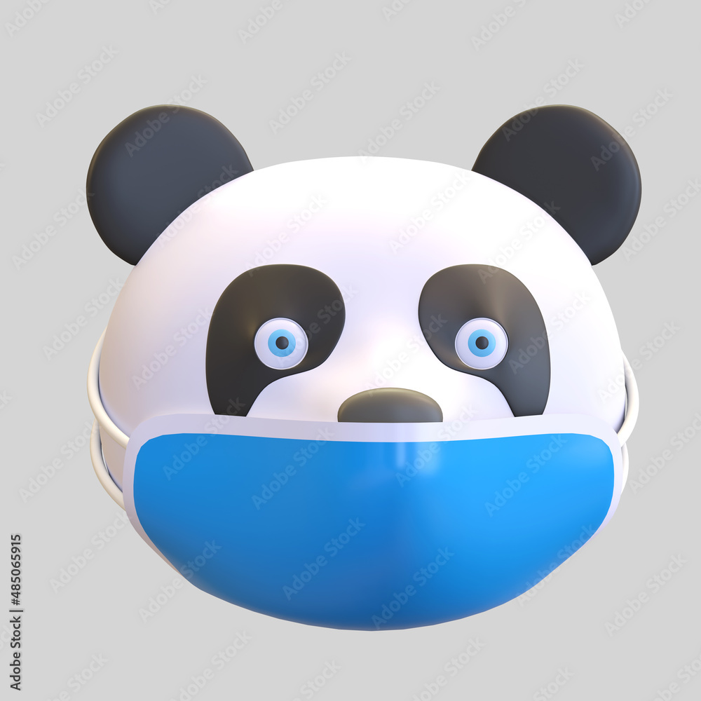 panda wearing mask emoticon cartoon 3d render illustration Stock ...