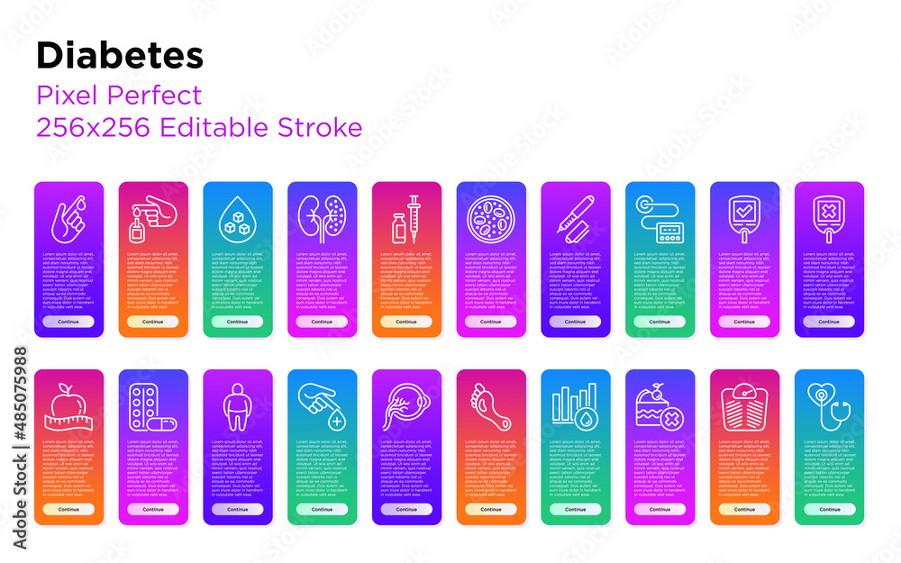 Diabetes thin line icons set: blood test, glucometer, glucose level ...