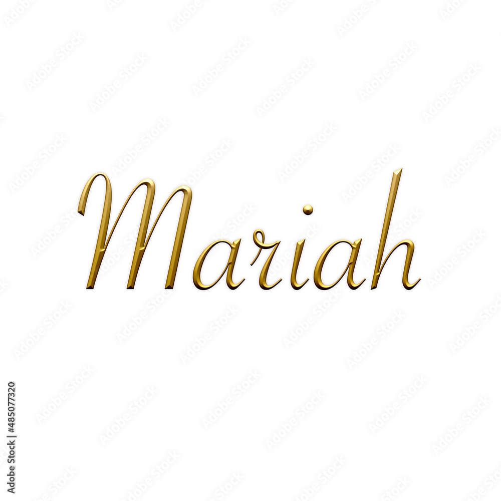 Mariah - Female name . Gold 3D icon on white background. Decorative ...