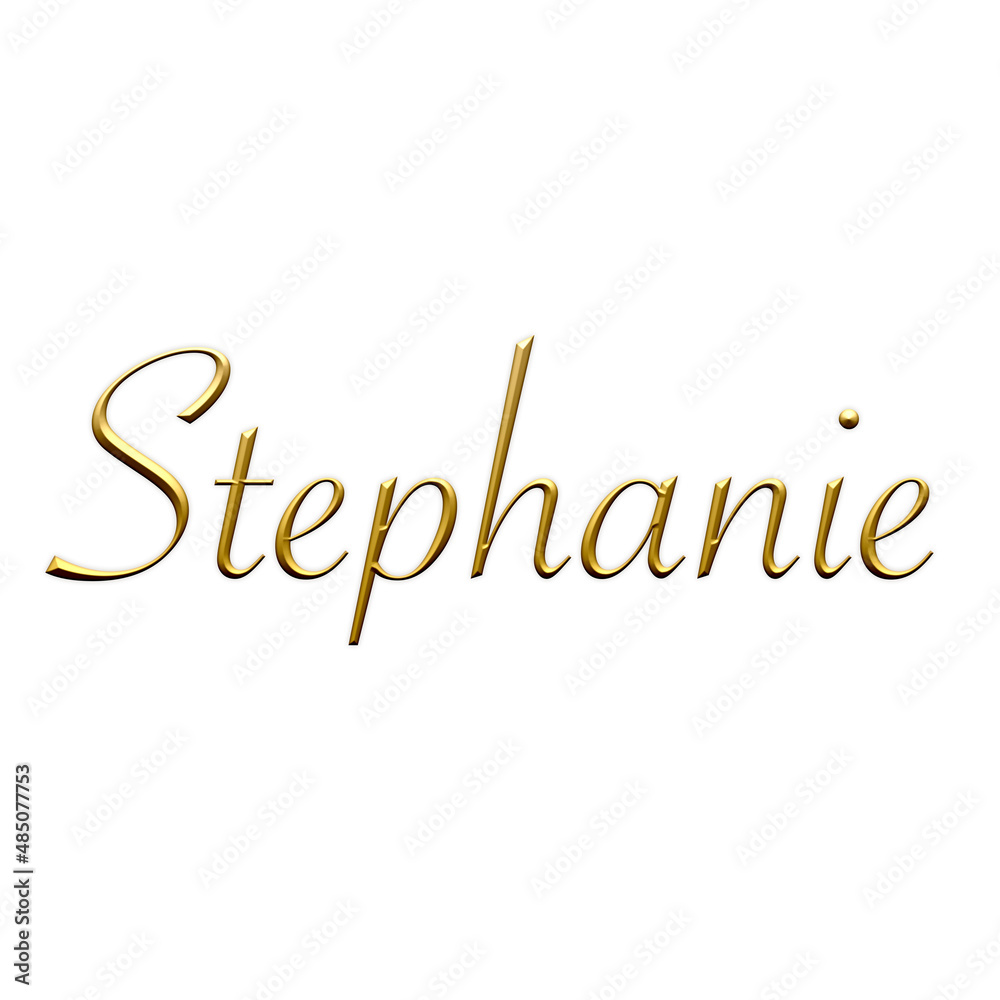 Stephanie - Female name . Gold 3D icon on white background. Decorative ...