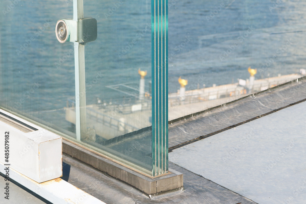 Laminated glass railing special five layer installed on aluminium frame ...