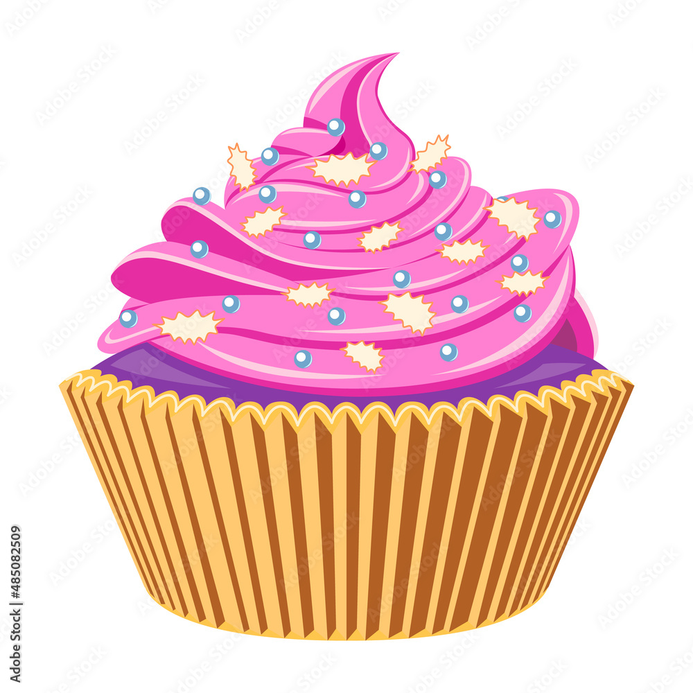 Cake with pink cream realistic cartoon isolated white background Stock ...