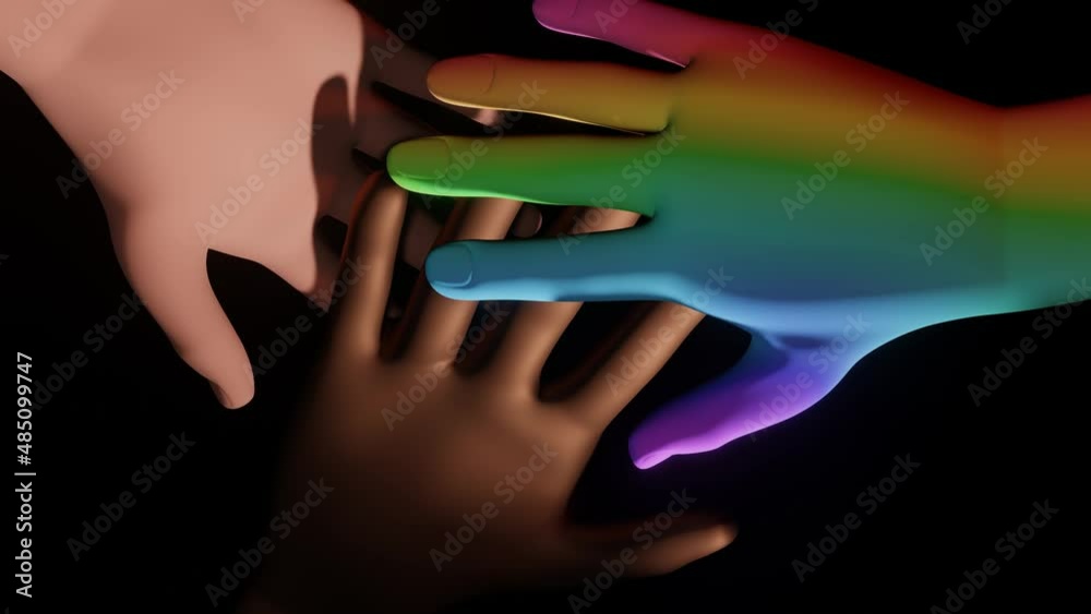 LGBTQ white and black hand reaching each other and spinning around ...