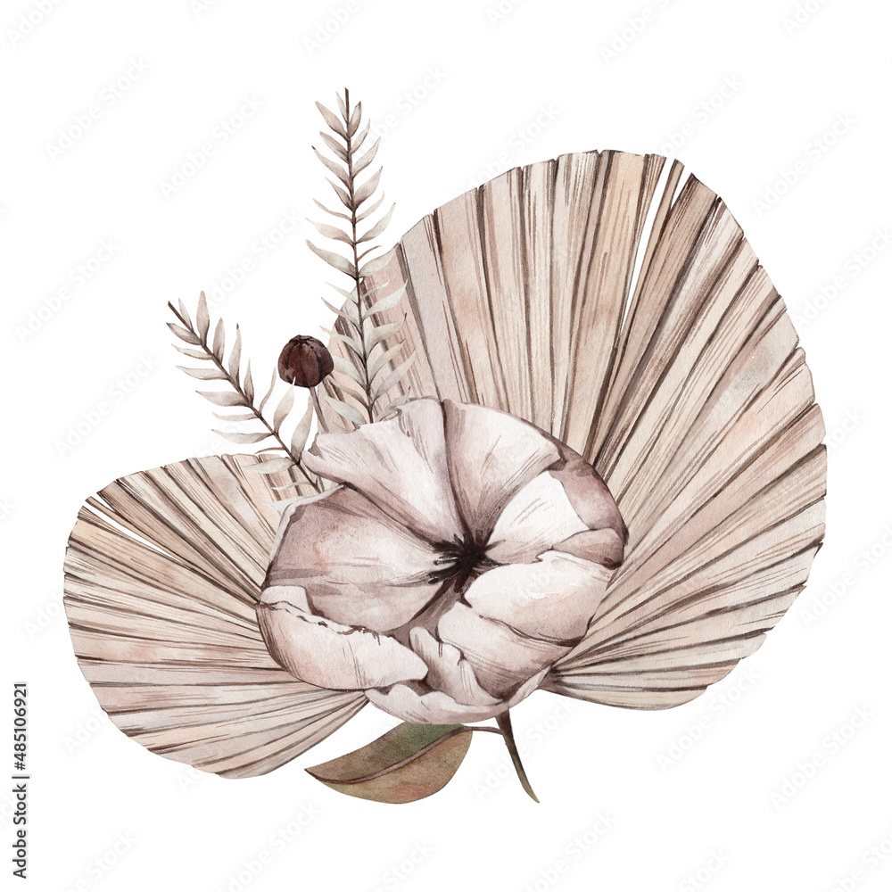 Hand Drawn Watercolor Boho Floral Illustration isolated on white ...