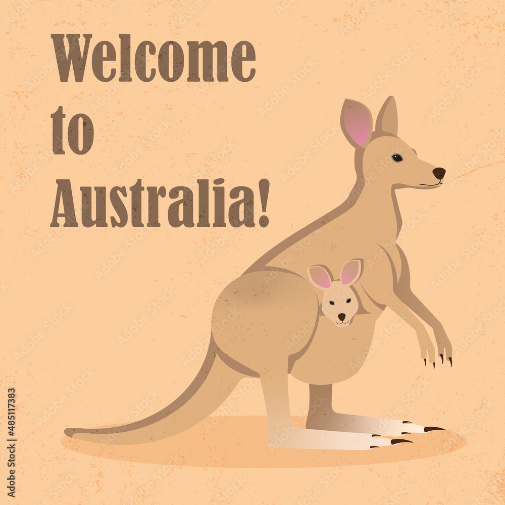 Welcome to Australia! Vector illustration with kangaroo. Stock Vector ...