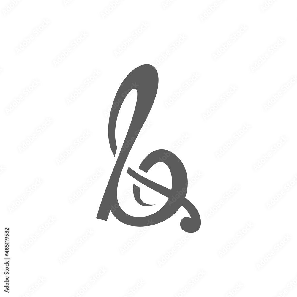Letter B and note music with flat minimalist style in white background ...