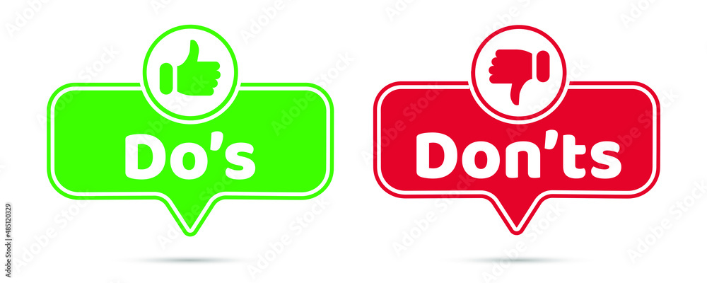 Dos and donts like thumbs up or down. Like or dislike index finger sign ...