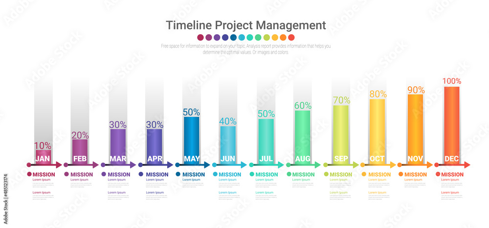 Project timeline graph for 12 months, 1 year, All month planner design ...
