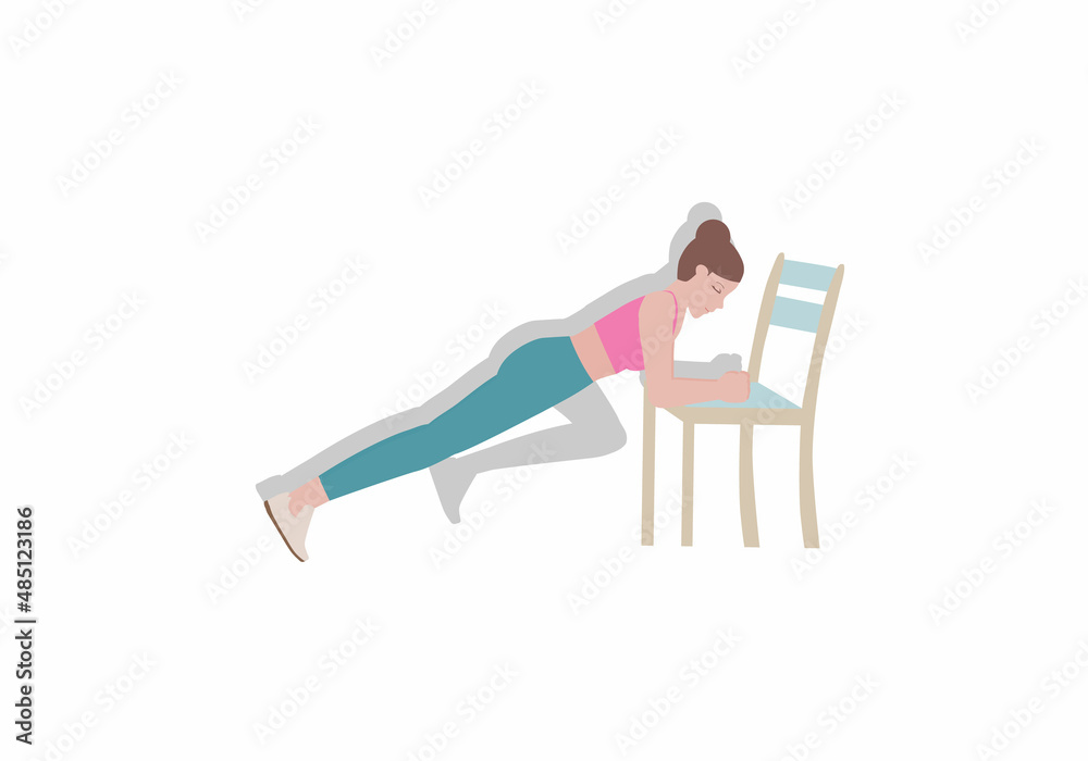 Exercises that can be done at home using a sturdy chair. woman in a ...