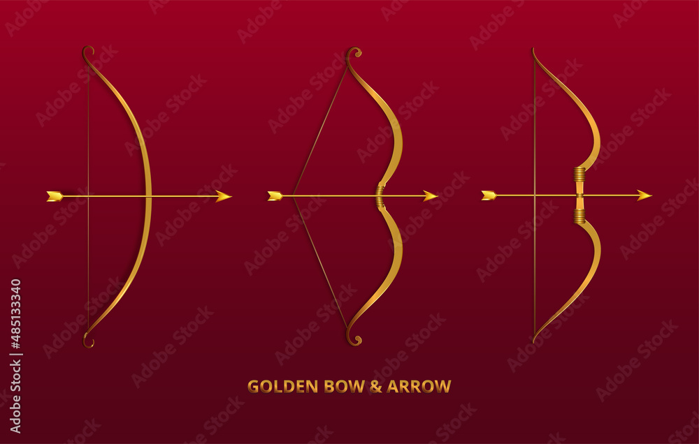 Collection of golden bow and arrow. set of shinny bow and arrow vector ...
