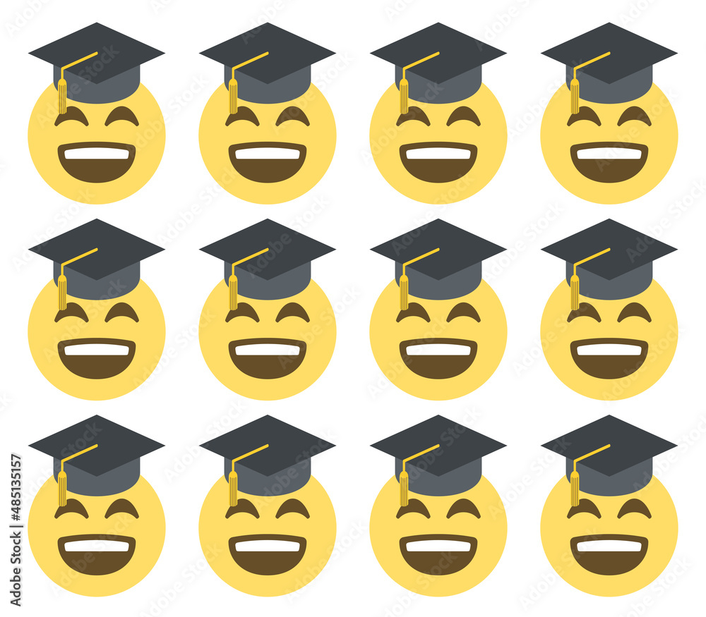 happy face with graduation cap,emoji pattern on a white background ...