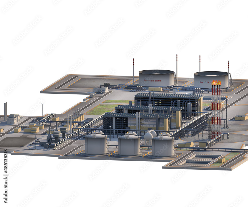 The territory of the LNG plant and the oil terminal. Isolated on white ...
