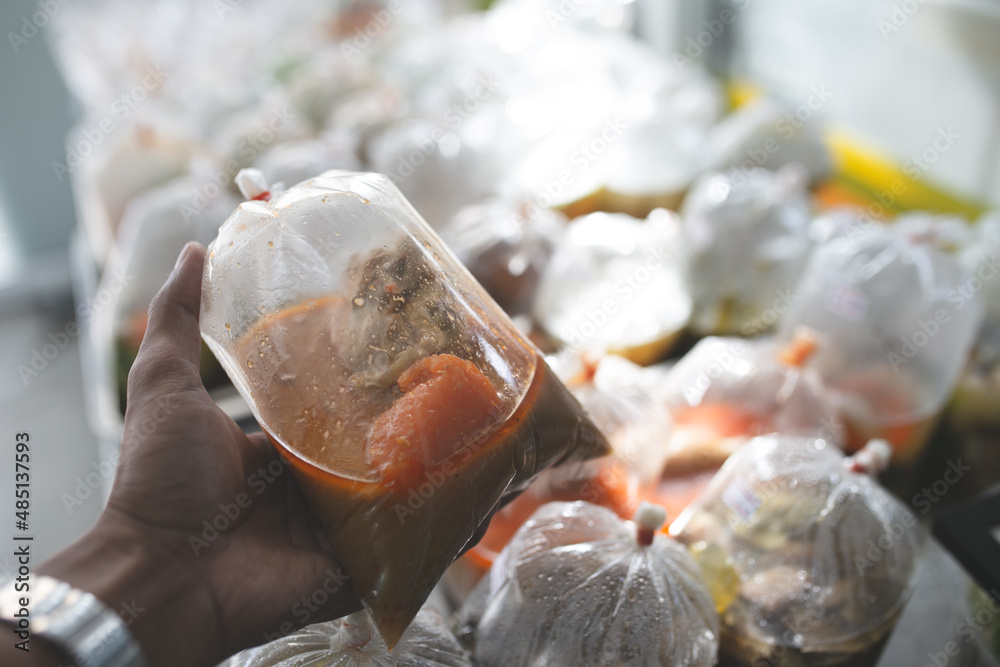 Food in plastic bags on street food of Thailand. Thai food ready to eat ...