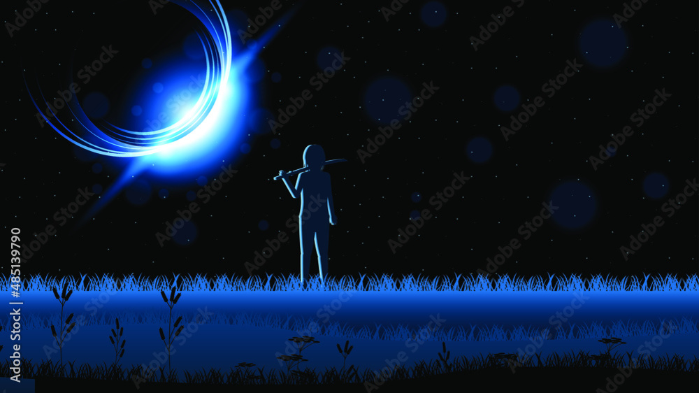 Abstract Dark Background Ninja Warrior Moon Person Silhouette Water ...