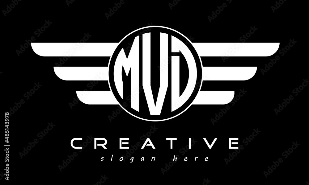 MVD three letter monogram type circle letter logo with wings vector ...