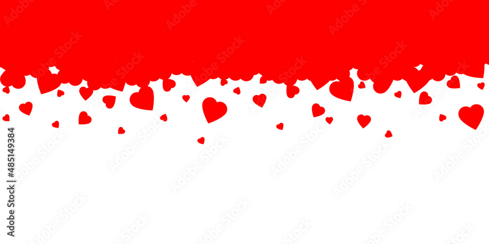 Red hearts falling, seamless upper border and frame. Heart shape symbol ...