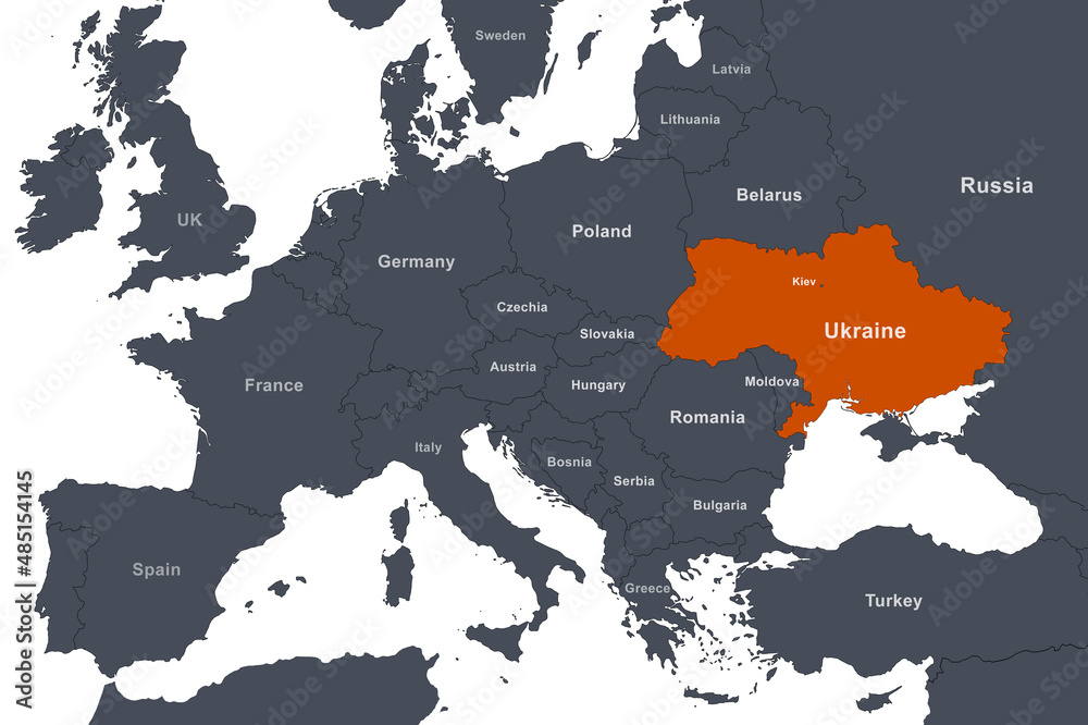 Ukraine on Europe outline map with borders ilustración de Stock | Adobe ...