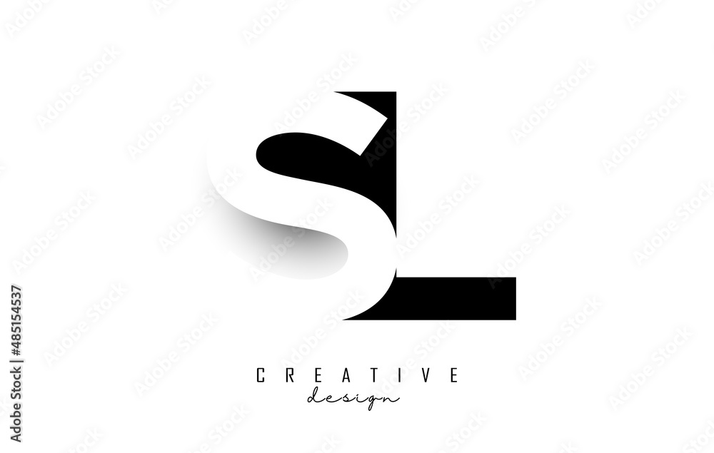 SL letters Logo with negative space design and shadow. Letter with ...